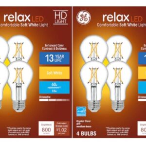 GE Relax 8-Pack A19 60 Watt Equivalent Crystal Clear Soft White Dimmable LED Light Bulbs