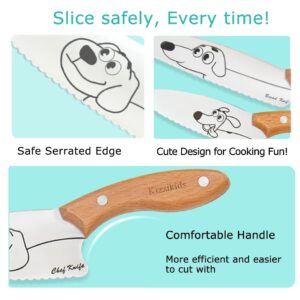 Kizzikids Kids Safe Knife Set for Real Cooking, 4-Piece Kids Knife Set Round Tip, Serrated Edges Kitchen Knife for Kids, Firm Grip Children Knives, BPA-Free Metal Kids Knife Set