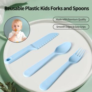 ChaLeeMoo 16Pcs Kids Plastic Utensils Kids Forks and Spoons Set, Multicolor Toddler Utensils, Reusable Kids Silverware Cutlery Set, Ideal for School Lunch Box, Camping, Travel, Party Favors BPA Free