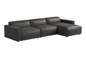 valencia nathan napa leather couch - 3 seats with right chaise sectional sofa - 100% full aniline leather modern sofa for lounge and living room solid wood frame and high-resilience foam couch (black)