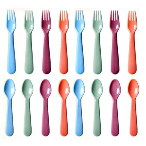 chaleemoo 16pcs kids plastic utensils kids forks and spoons set, multicolor toddler utensils, reusable kids silverware cutlery set, ideal for school lunch box, camping, travel, party favors bpa free