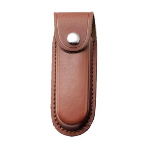 pocket knife sheath, 5" pu leather knife sheath case vertical handmade knife sheath holder with belt loop with belt loop fit 2.3" belt for edc camping hunting outdoors, brown