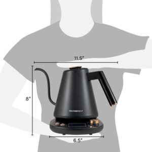 Elite Gourmet EKT3001 1L Digital #304 Stainless Steel Interior 1200W Kettle Pre-Programmed Temperatures, Keep Warm, Cordless, 360° Base, 90° Gooseneck Spout, Auto Shut-Off Function, Matte Black