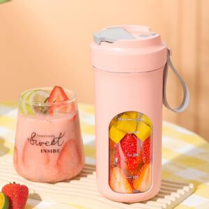 Portable Blender for Shakes and Smoothies, 13oz Personal Blender with USB Rechargeable and 10 Blades Mini Small Blender Bottles for Office Gym Kitchen (Pink)