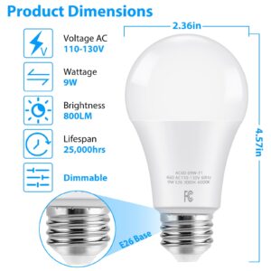 TOBUSA A19 LED Light Bulbs with Remote, 9W LED Bulbs 60W Equivalent, 3000K-6000K Dimmable Bulbs with E26 Base, 800 Lumens LED Light Bulbs with Timing, Memory Function, Ideal Lighting for Home, 2 Packs