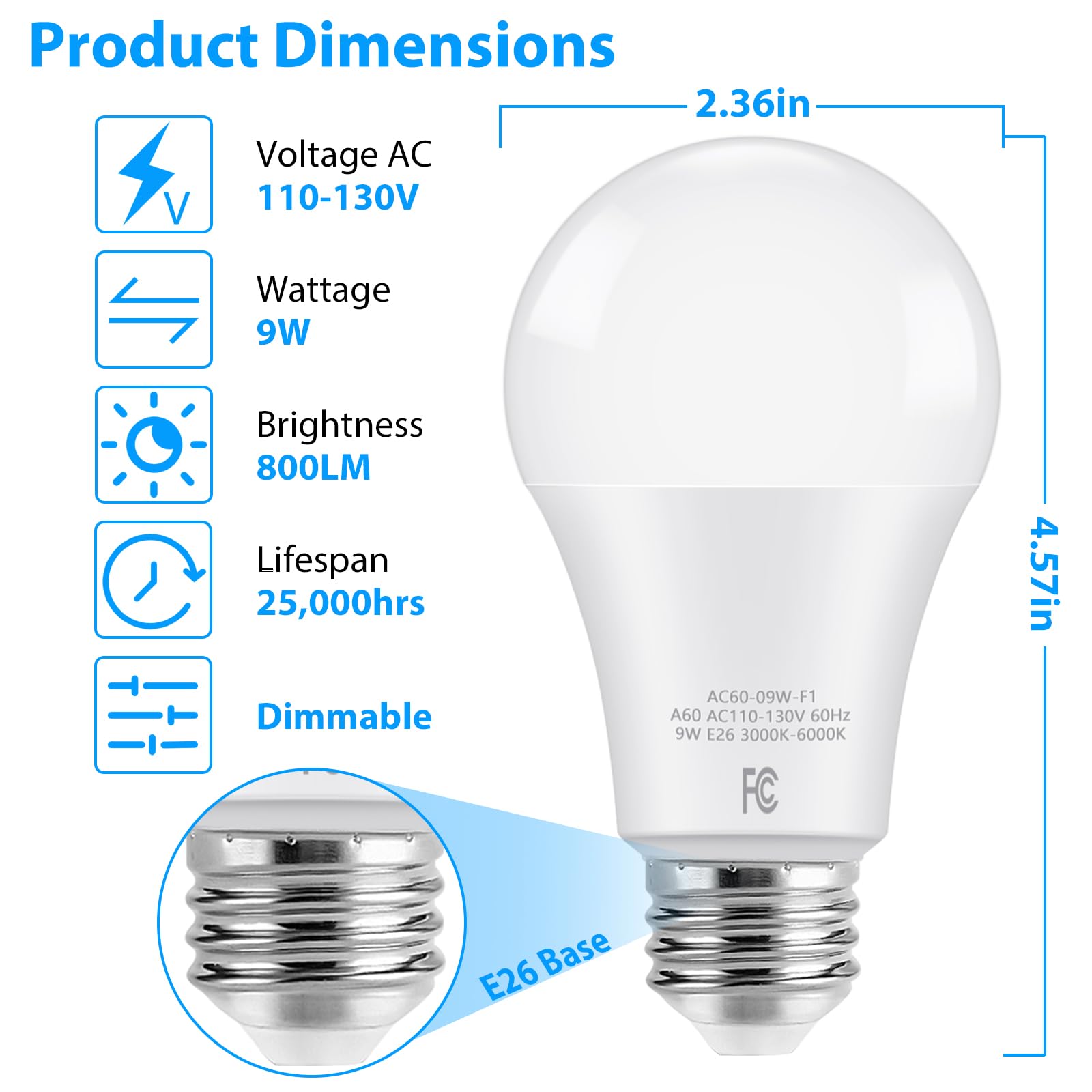 TOBUSA A19 LED Light Bulbs with Remote, 9W LED Bulbs 60W Equivalent, 3000K-6000K Dimmable Bulbs with E26 Base, 800 Lumens LED Light Bulbs with Timing, Memory Function, Ideal Lighting for Home, 2 Packs