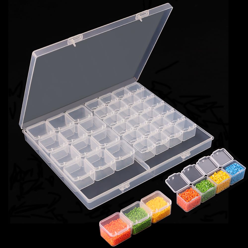 RJ-Sport Dual-Sized Diamond Art Storage Containers with 28 Small & 15 Mid-sized Grids to Keep Small Items Separated & Organized