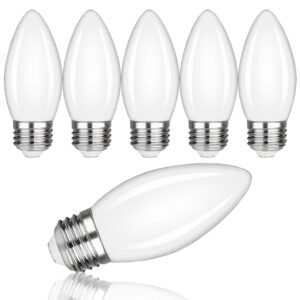 futime 6pack b11 e26 led candelabra bulbs, 5w equal 40 watt edison light bulbs, daylight white 5000k dimmable candle bulb for chandeliers, ceiling fan,pendant,wall sconces 450lm light bulb milky glass