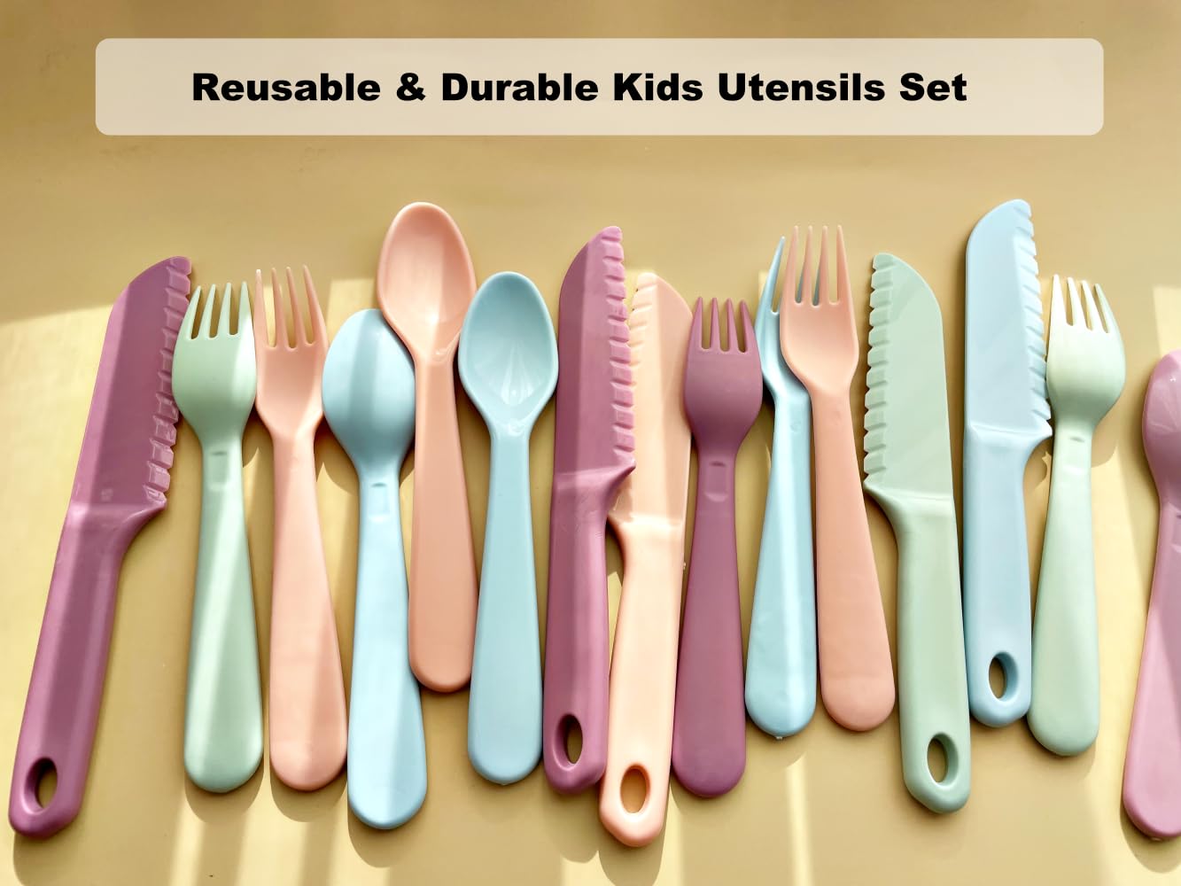 ChaLeeMoo 16Pcs Kids Plastic Utensils Kids Forks and Spoons Set, Multicolor Toddler Utensils, Reusable Kids Silverware Cutlery Set, Ideal for School Lunch Box, Camping, Travel, Party Favors BPA Free