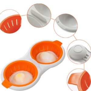 Microwave Egg Poacher, Egg Cooker Microwavable 2 Cavity Eggs Poacher Steamer Cookware Double Layer Microwave Boiled Eggs Maker for Egg McMuffin Hamburg Breakfast Sandwiches Easy to Cook