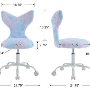 Guyou Fuzzy Cute Kids' Desk Chair Mermaid Back Chair Colorful Adjustable Study Chair Swivel Rolling Chair for Teen Girls Boys/Bedroom/Children Gift(Blue Colorful)