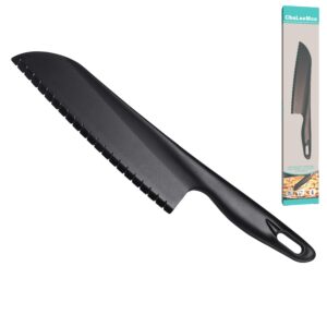 chaleemoo 11" nylon knife for nonstick pans, plastic serrated kitchen knife to cut cake brownie pie lasagna or various veggies and fruits, non metal knife, salad or lettuce knife, black