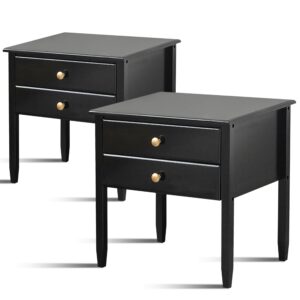 dousy black bamboo nightstand set of 2, mid-century modern night stand with 2 drawers for bedroom, bedside table side table for small spaces, bedroom