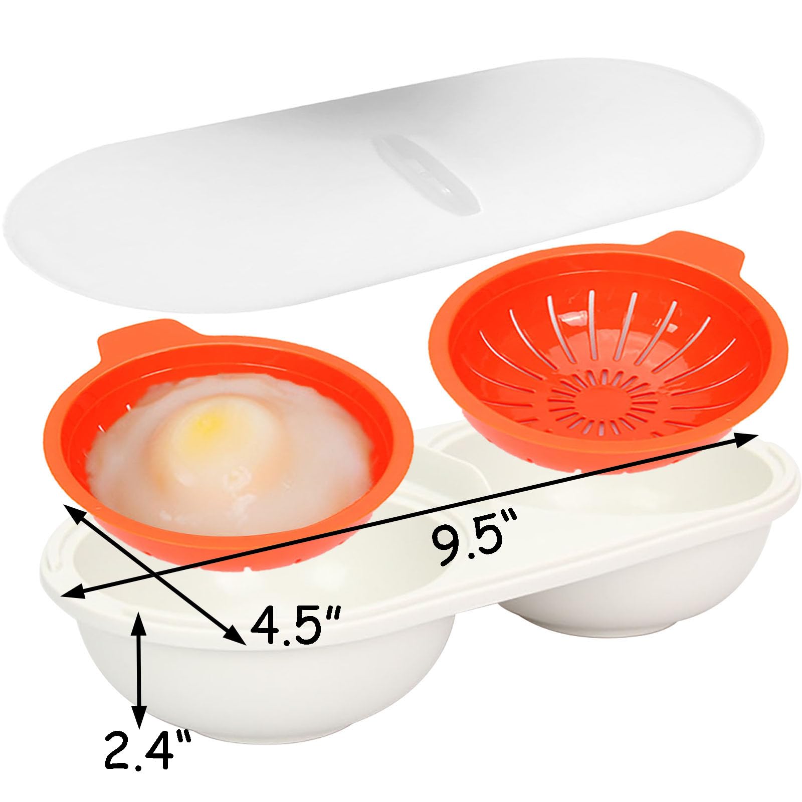 Microwave Egg Poacher, Egg Cooker Microwavable 2 Cavity Eggs Poacher Steamer Cookware Double Layer Microwave Boiled Eggs Maker for Egg McMuffin Hamburg Breakfast Sandwiches Easy to Cook