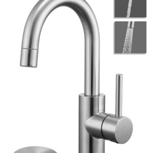 Tohlar Brushed Nickel Bar Sink Faucet Single Handle, Single Hole Bathroom Sink Faucet with Sprayer, Prep Wet Small Faucet for Kitchen/RV/Vanity, Bathroom Faucet with Swivel Spout & Pop Up Drain