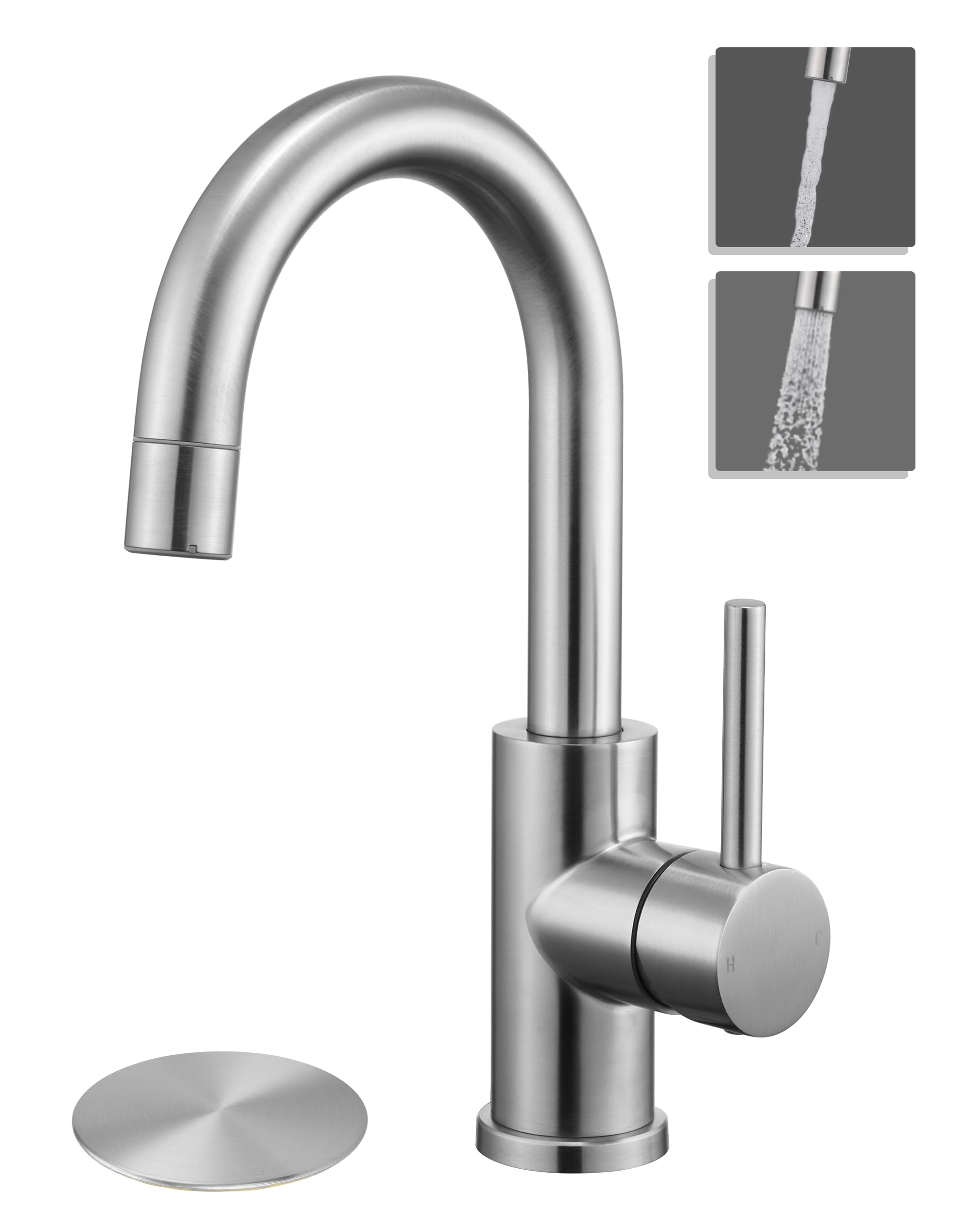 Tohlar Brushed Nickel Bar Sink Faucet Single Handle, Single Hole Bathroom Sink Faucet with Sprayer, Prep Wet Small Faucet for Kitchen/RV/Vanity, Bathroom Faucet with Swivel Spout & Pop Up Drain