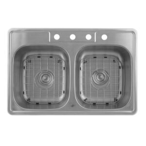 dax stainless steel 50/50 double bowl top mount kitchen sink, brushed stainless steel