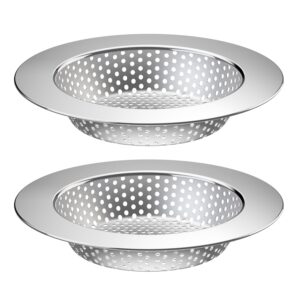 huntonry 2pcs kitchen sink drain strainer/catcher/basket/cover/filter/trap/screen, large wide rim 4.5" diameter, stainless steel, dishwasher safe