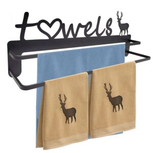 Bathroom Towel Rack Wall Mounted Matte Black Towel Holder Decor Deer Towel Hanger with Double Towel Bars for Bathroom,Kitchen