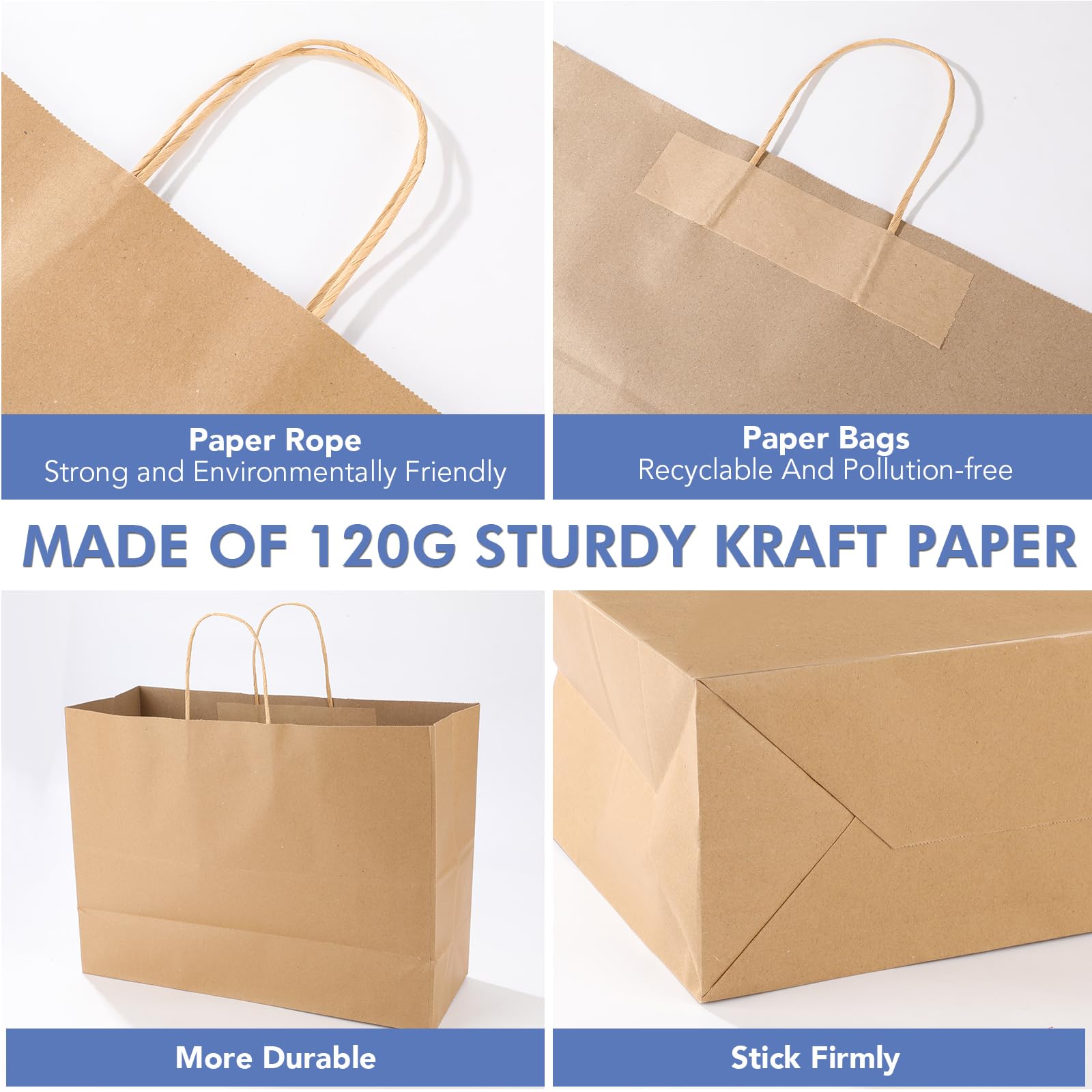 XPCARE 200Pack Paper Gift Bags with Handles Bulk,16x6x12 Inch Plain Natural Kraft Bags Packaging,Brown Paper Bags,for Birthday Party,Boutiques,Small Business,Retail Stores,Merchandise