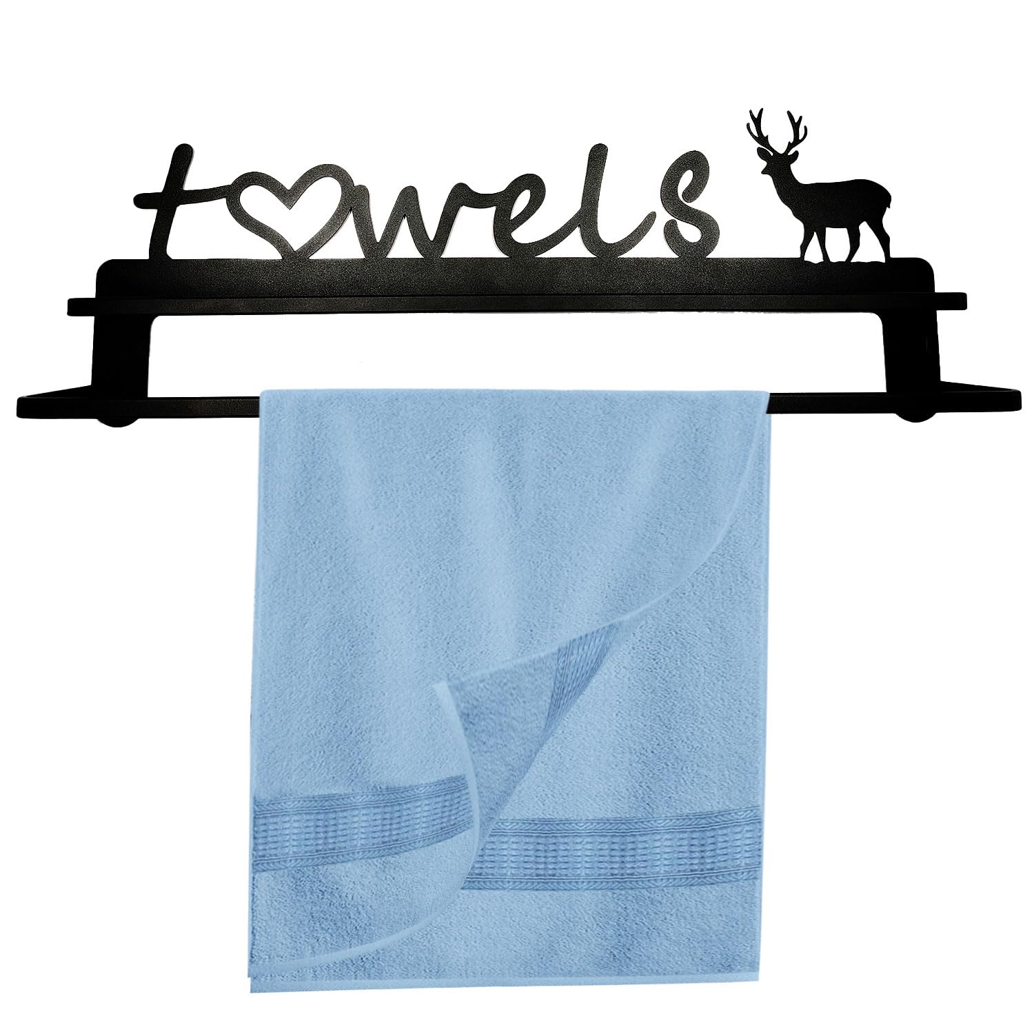 Bathroom Towel Rack Wall Mounted Matte Black Towel Holder Decor Deer Towel Hanger with Double Towel Bars for Bathroom,Kitchen