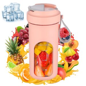 portable blender for shakes and smoothies, 13oz personal blender with usb rechargeable and 10 blades mini small blender bottles for office gym kitchen (pink)