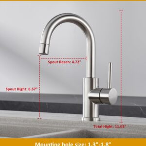 Tohlar Brushed Nickel Bar Sink Faucet Single Handle, Single Hole Bathroom Sink Faucet with Sprayer, Prep Wet Small Faucet for Kitchen/RV/Vanity, Bathroom Faucet with Swivel Spout & Pop Up Drain