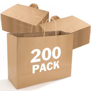 xpcare 200pack paper gift bags with handles bulk,16x6x12 inch plain natural kraft bags packaging,brown paper bags,for birthday party,boutiques,small business,retail stores,merchandise