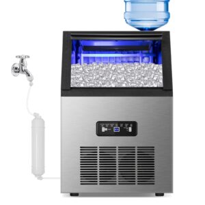 commercial ice maker machine 100lbs/24h, 36pcs clear ice cubes ready in 11-20mins, stainless steel under counter freestanding ice machine with 23lbs ice capacity for home party bar, 2 way water supply