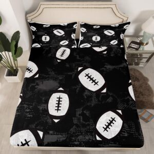 erosebridal boys football twin fitted sheet kids sports sheets, black grey bed sheets soccer rugby bed cover, dark gray camouflage grunge bed set (black) soft (deep pocket)