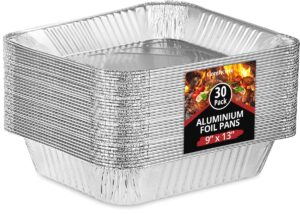 comficove aluminum pans disposable half size (30 pack), 9x13 steam foil deep pans for, prepping, roasting, food, storing, heating, cooking, chafers, catering, bbq grilling,