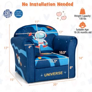 HONEY JOY Kids Couch, Toddler Sofa Armchair with Spaceman Pattern, Children Mini Playroom Furniture, Sturdy Wooden Construction, Baby Small Armrest Chair, Lightweight Kids Sofa for Boys Girls (Blue)