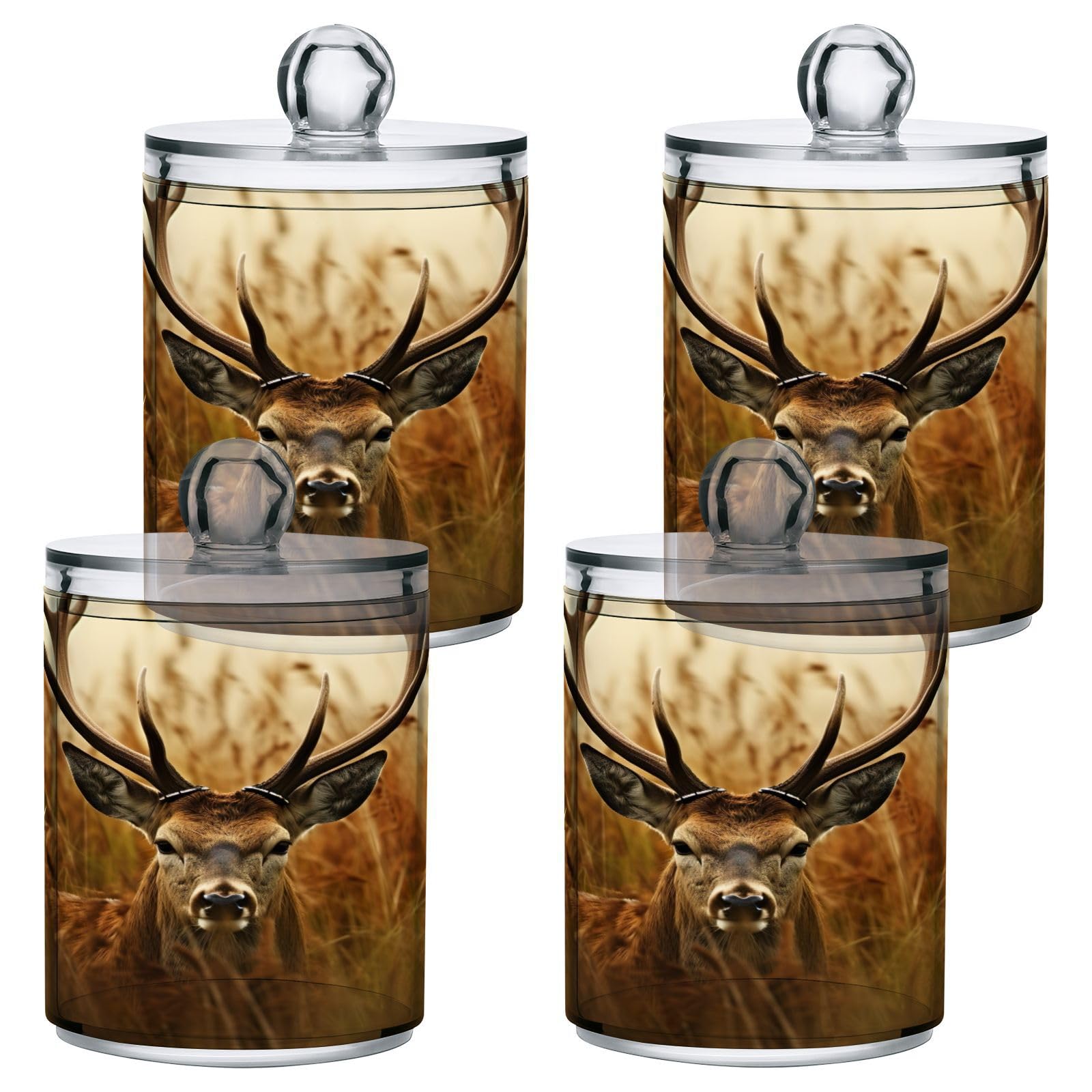 SDMKA 2 Pack Apothecary Jars Bathroom Antler Deer Qtip Holder Dispenser Clear Plastic Storage Canister Jar with Lid for Cotton Ball, Cotton Swab