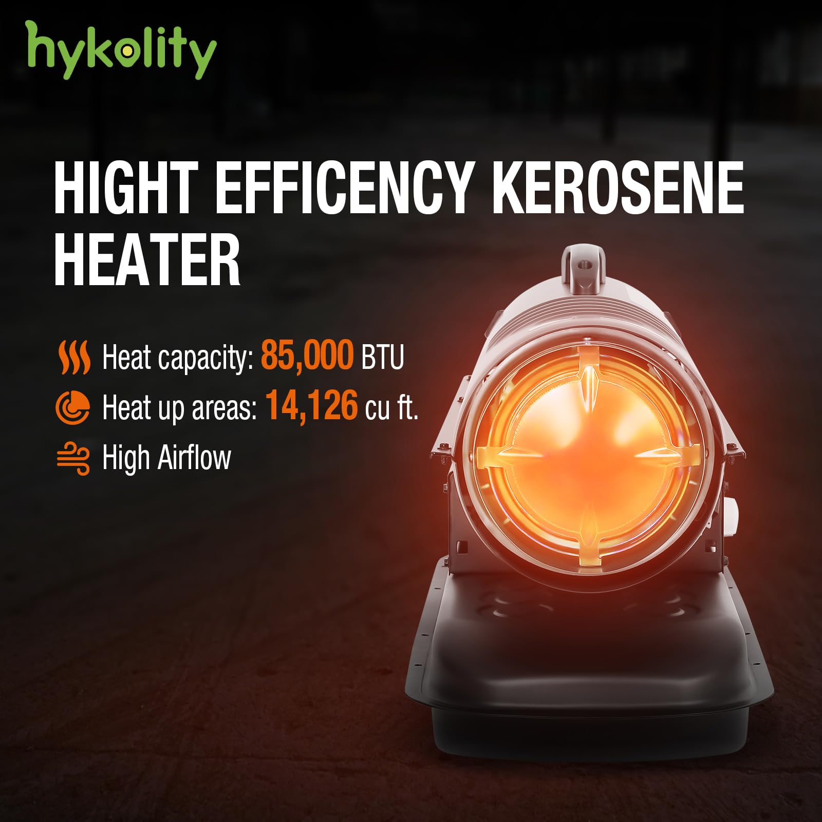 Hykolity 85,000 BTU Forced Air Kerosene Diesel Heater, Portable Torpedo Space Heater with Thermostat Control for Warehouse, Garage, Jobsite and Construction Sites, CSA Certified