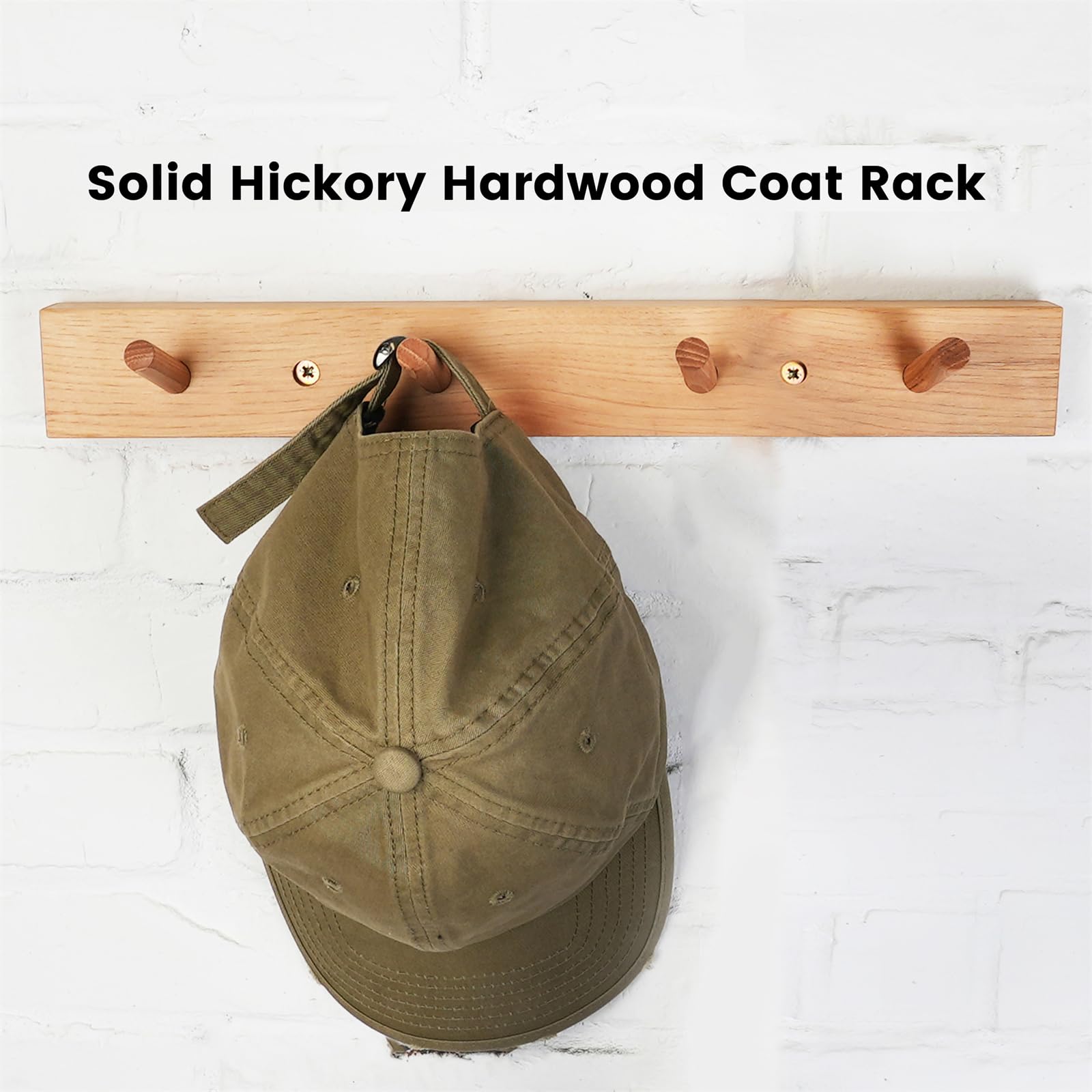 CONSDAN Coat Rack Wall Mount, USA Grown Hickory Coat Hooks with 4 Hooks, Wooden Coat Hanger Wall Mount for Hanging Coats, Jacket, Clothes, Hat, Natural Hickory