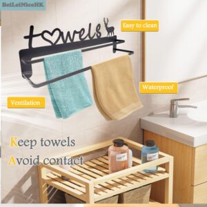 Bathroom Towel Rack Wall Mounted Matte Black Towel Holder Decor Deer Towel Hanger with Double Towel Bars for Bathroom,Kitchen