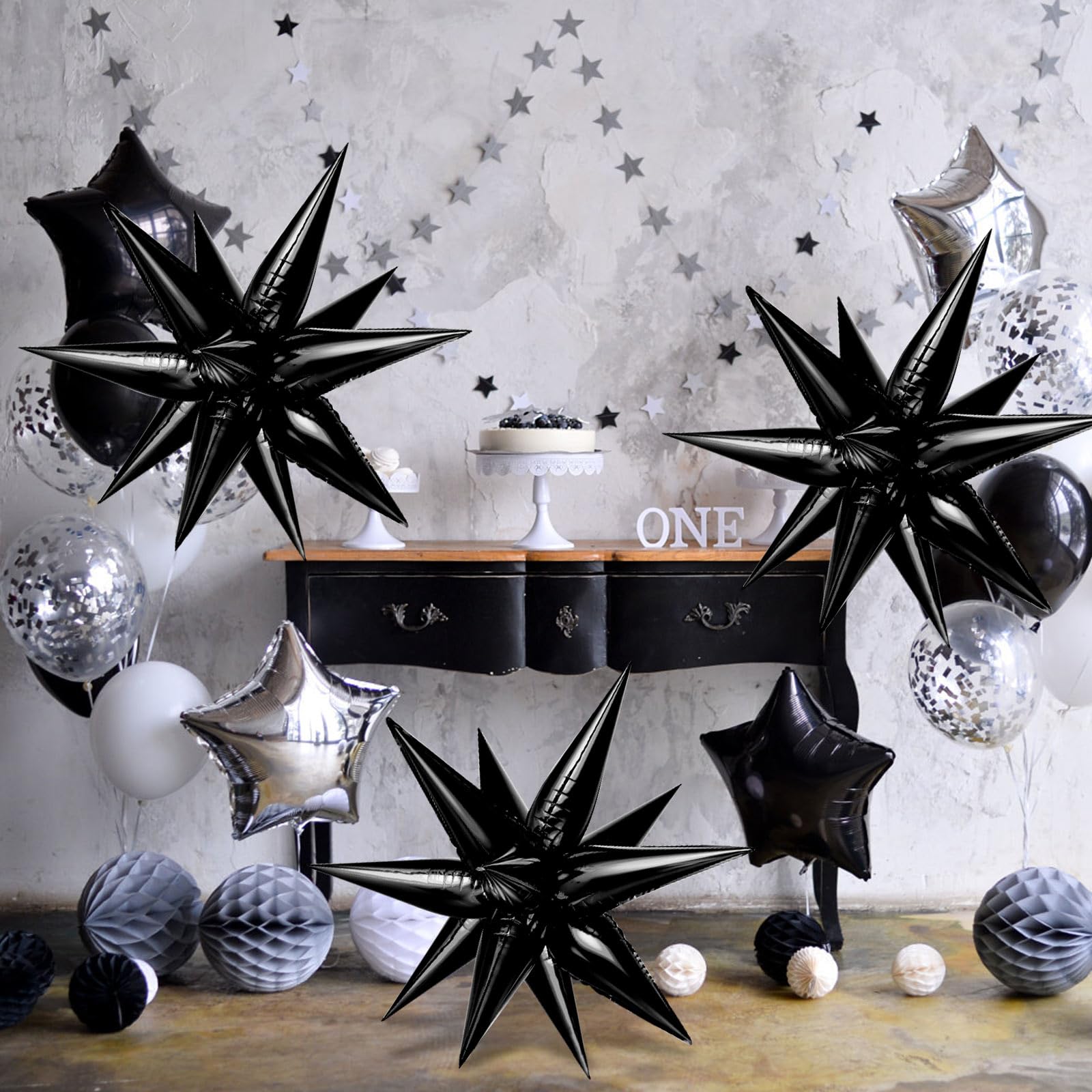 Black Star Balloons, 36 PCS Large 26 Inch Black Explosion Star Foil Balloons, Black Starburst Foil Balloons, Star Balloons for Birthday, Wedding, Graduation Decorations, Photo Booth