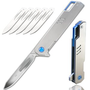 jiariome titanium scalpel edc folding pocket knife microtech inspired mini utility blade for keychain retractable craft precision easy carry on key chain or wallet (5 pcs #60 blades)