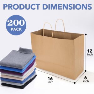 XPCARE 200Pack Paper Gift Bags with Handles Bulk,16x6x12 Inch Plain Natural Kraft Bags Packaging,Brown Paper Bags,for Birthday Party,Boutiques,Small Business,Retail Stores,Merchandise