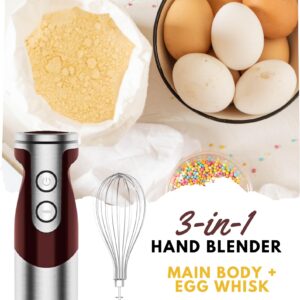 Megawise 3-in-1 Hand Blender – 12-Speed, Includes Powerful Blender Stick, Whisk, and Milk Frother – Easy to Clean and Perfect for Smoothies, and More (Red)