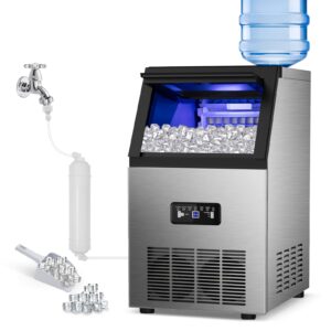 Commercial Ice Maker Machine 100Lbs/24H, 36Pcs Clear Ice Cubes Ready in 11-20Mins, Stainless Steel Under Counter Freestanding ice Machine with 23Lbs Ice Capacity for Home Party Bar, 2 Way Water Supply