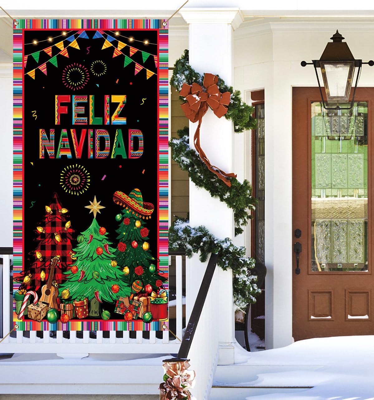 Nepnuser Feliz Navidad Door Cover Mexican Christmas Decoration Xmas Winter Holiday Party Decor Home Backdrop Door Hanging Banner