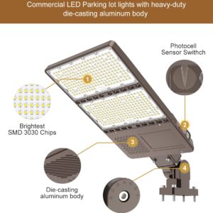 ADUB 320W LED Parking Lot Light with Photocell, 300W LED Flood Light ETL Listed