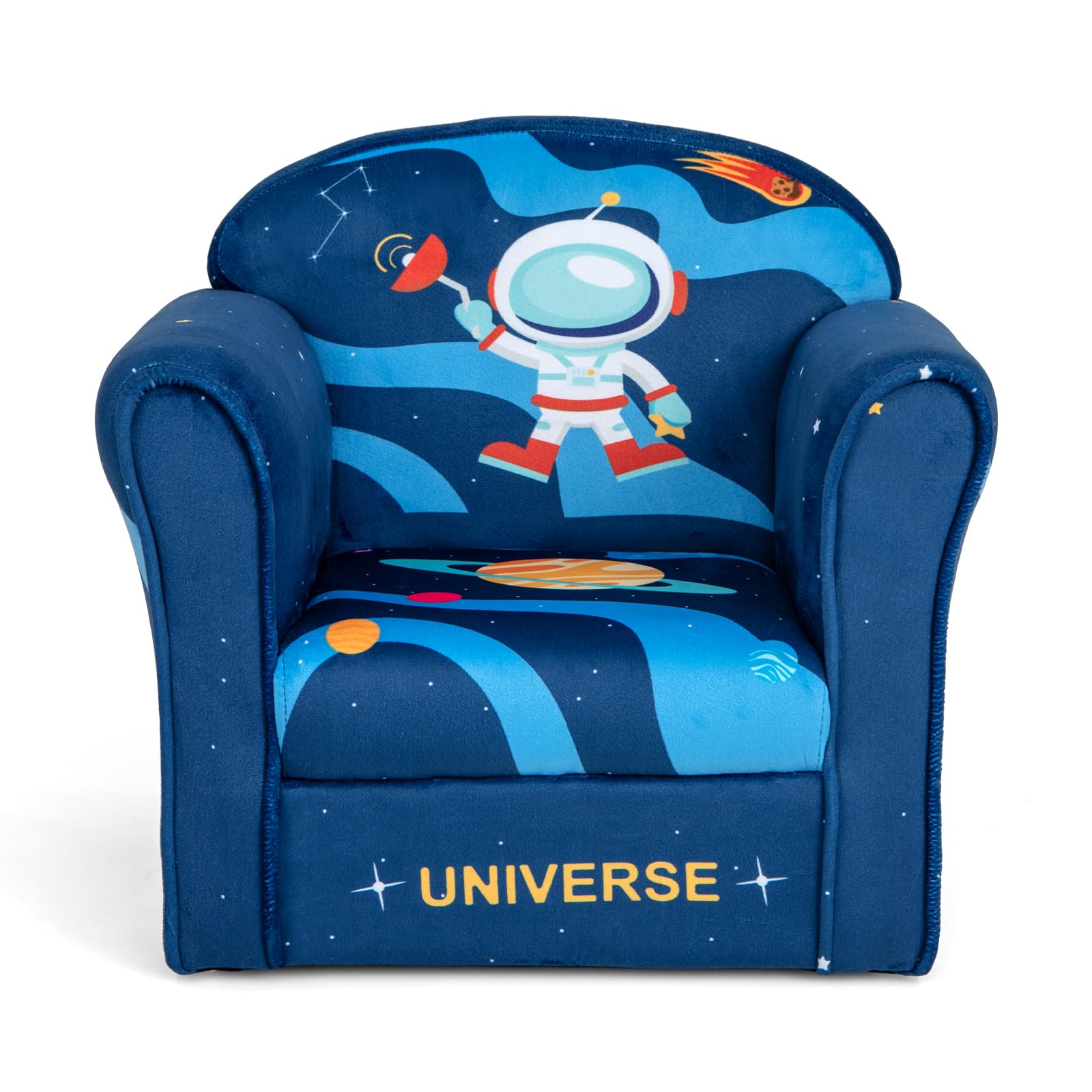 HONEY JOY Kids Couch, Toddler Sofa Armchair with Spaceman Pattern, Children Mini Playroom Furniture, Sturdy Wooden Construction, Baby Small Armrest Chair, Lightweight Kids Sofa for Boys Girls (Blue)