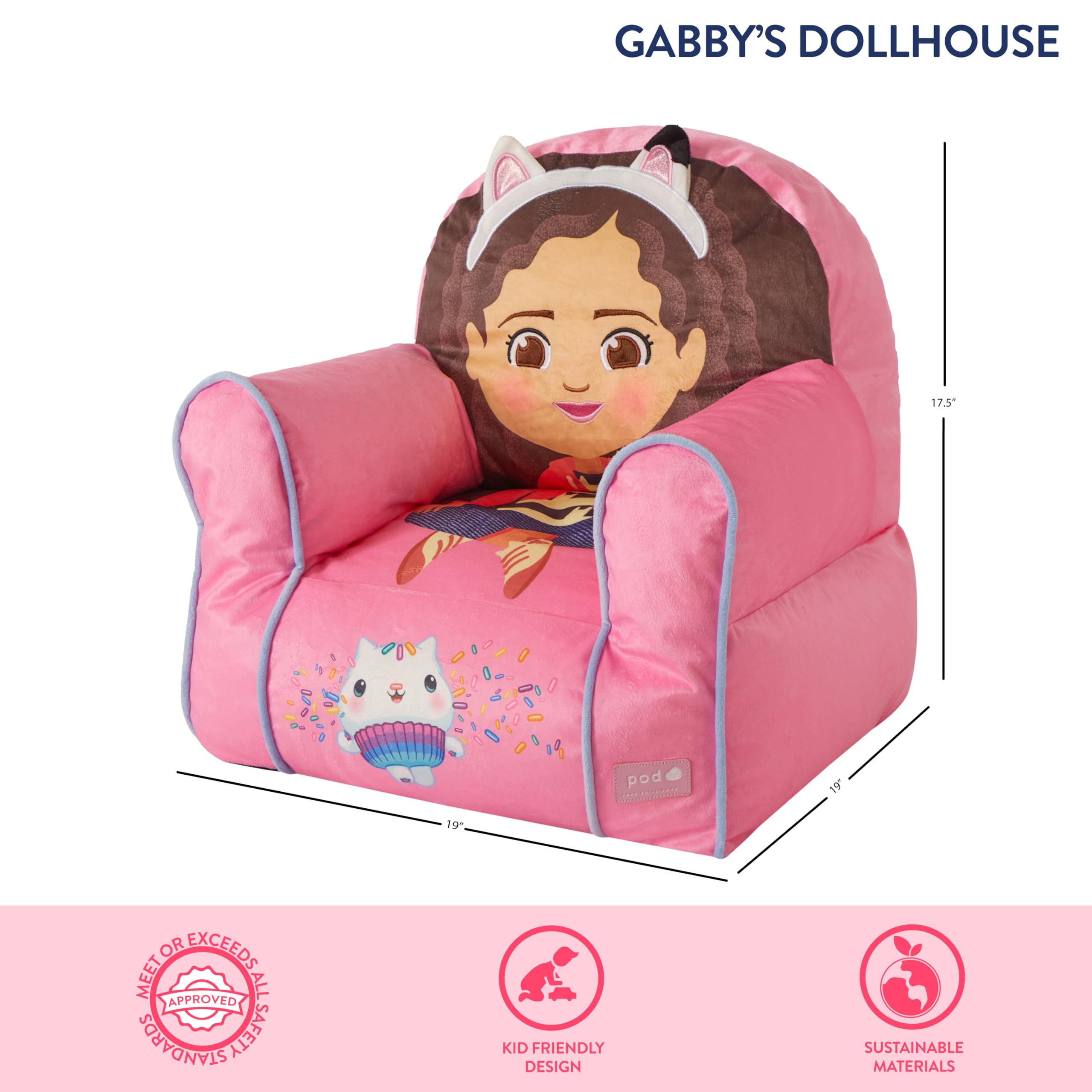 Idea Nuova Gabby's Dollhouse Themed Soft and Comfortable Bean Bag Sofa Chair for Kids