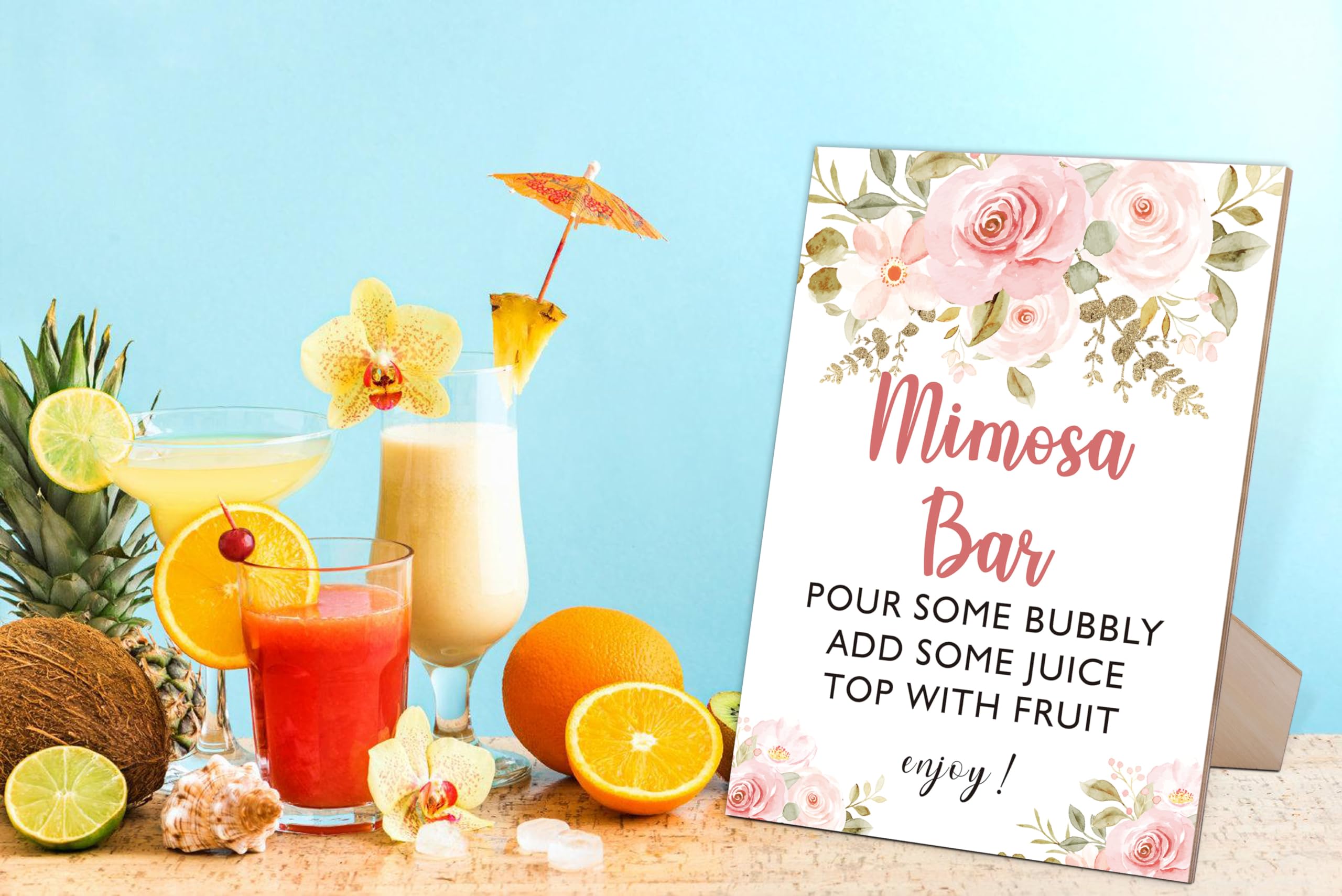 Mimosa Bar Boho Floral Bridal Shower,Wooden Sign With Stand,Bridal Shower Decoration,Bridal Shower Welcome Sign,Bar Decoration,Party Supplies,Bridal Shower Centerpieces,Wedding Shower Favors-20