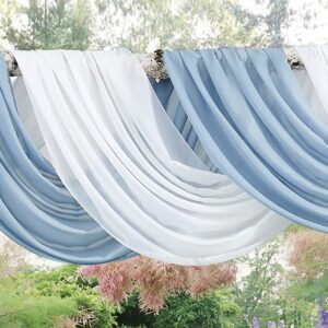 WARM HOME DESIGNS White & Dusty Blue Chiffon Wedding Arch Drapery Fabric. Pair of 144" (12 Feet or 4 Yards) Luxury Wedding Arch Decorations for Rustic Wedding Decor. CHW White & D Blue 144