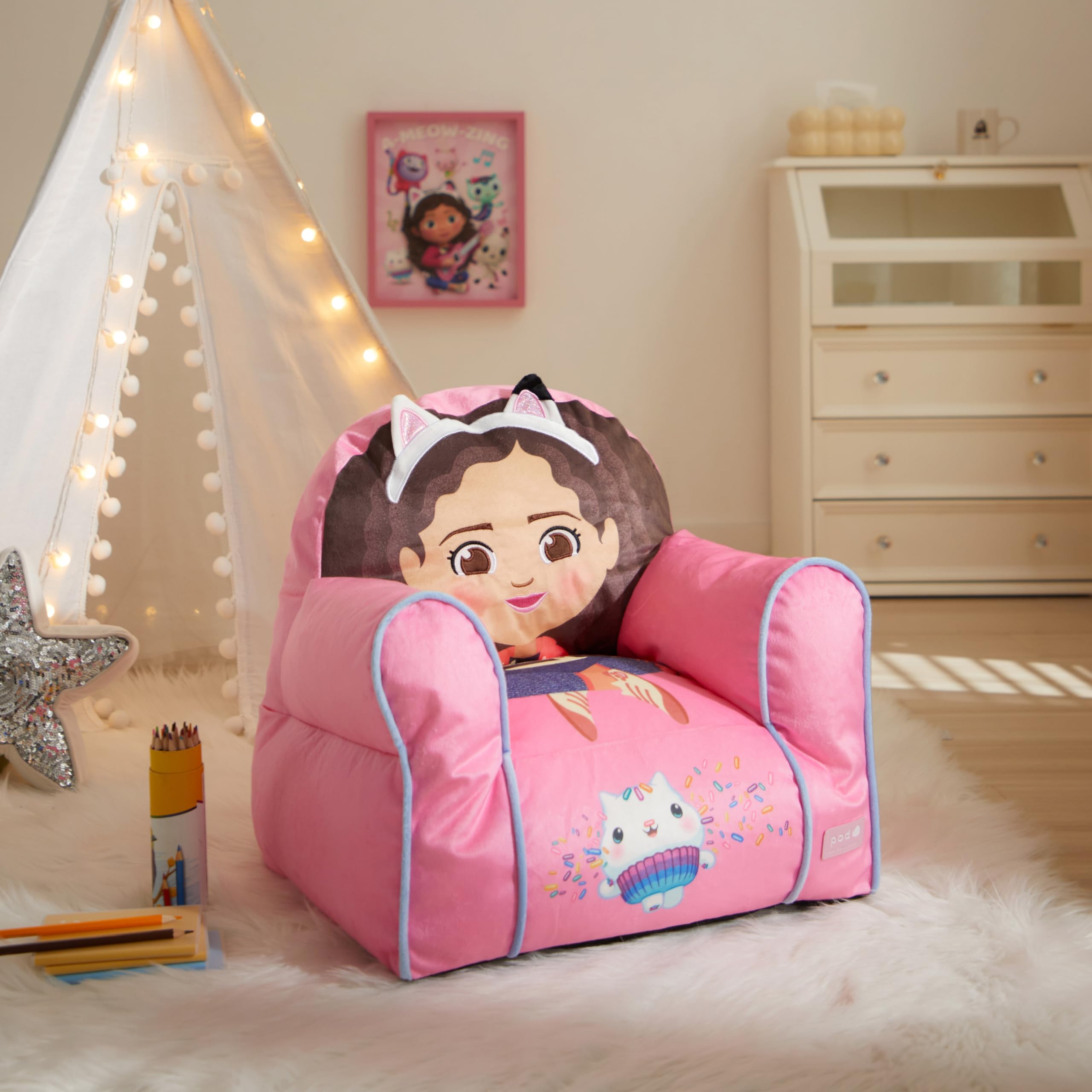 Idea Nuova Gabby's Dollhouse Themed Soft and Comfortable Bean Bag Sofa Chair for Kids