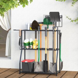 Azheruol Garden Tool Organizer Yard Tool Storage Rack,Garden Organizer,Steel Yard Tool Racks To Store Long-Handled Tools,Garage Tool Stand,Tool Holder For Garden,Shed,Outdoor,Black