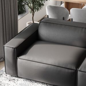 Valencia Nathan Napa Leather Couch - 3 Seats with Right Chaise Sectional Sofa - 100% Full Aniline Leather Modern Sofa for Lounge and Living Room Solid Wood Frame and High-Resilience Foam Couch (Black)